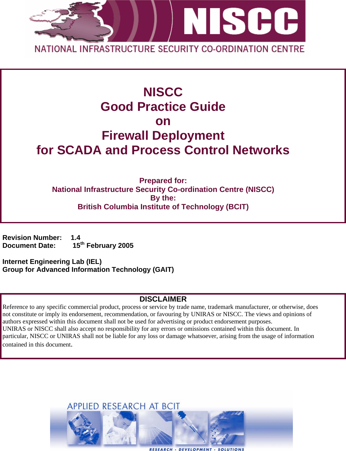NISCC Good Practice Guide On SCADA Firewalls V1 4 Firewall