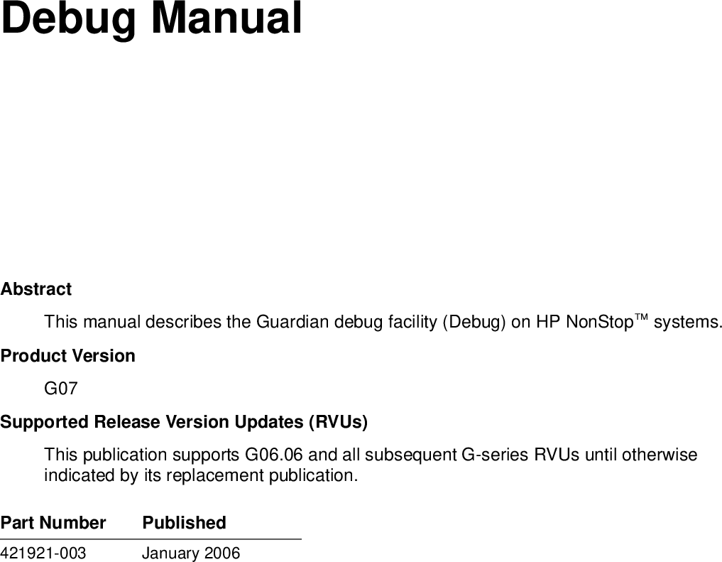Debug Manual Non Stop