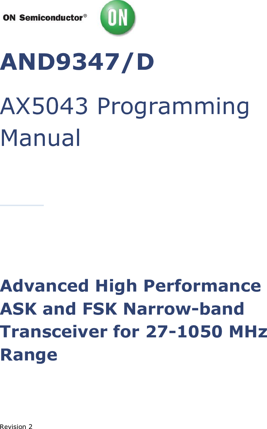AX5043 ON Semiconductor Programming Manual AND9347 D Revision 2