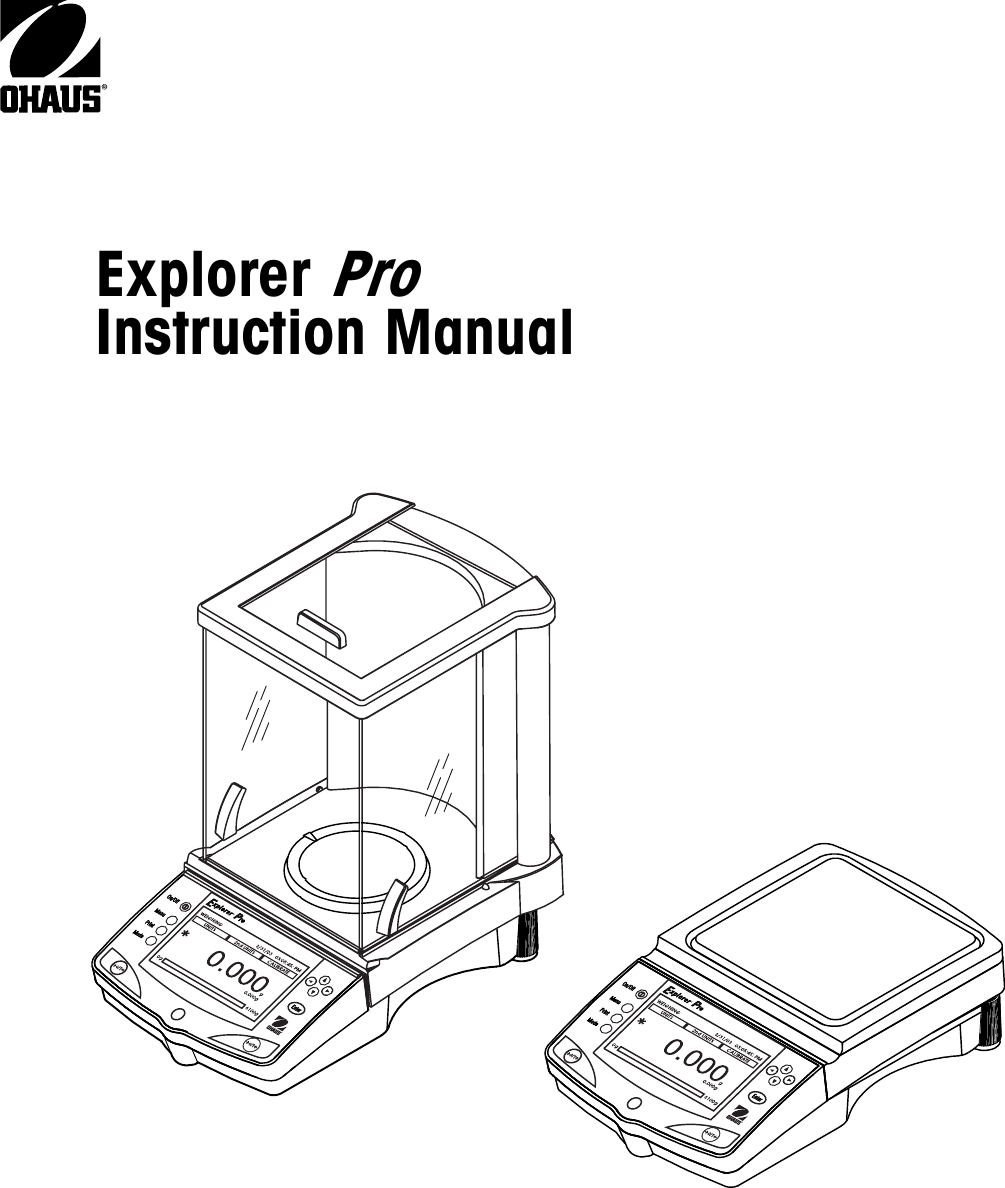1 Explorer Pro Front Cover English.P65 Ohaus EP214 Balance User Manual 80250955