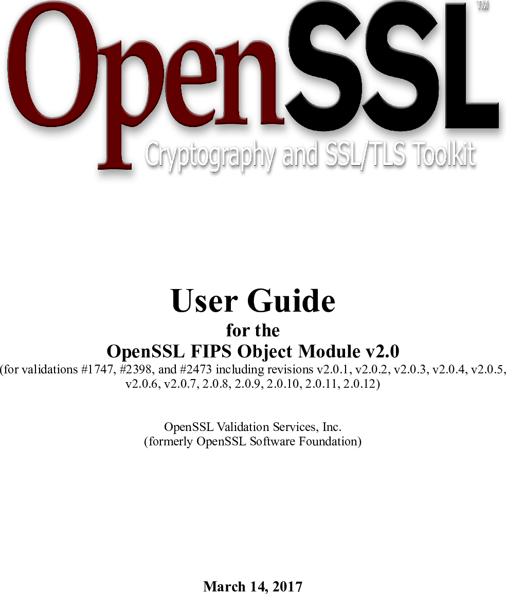 Open Ssl User Guide For The Fips Object Module V20