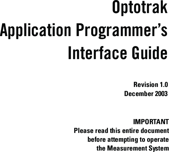 Optotrak Application Programmers Interface Guide(IL 1070086)
