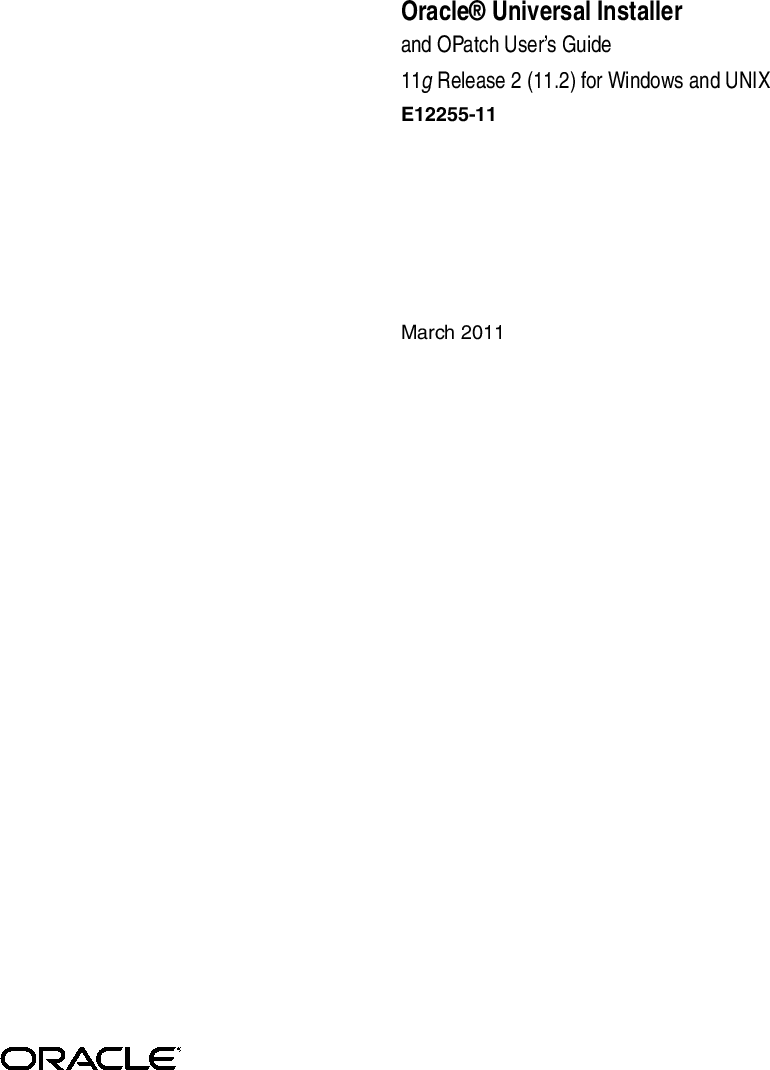 Oracle Universal Installer And Opatch Users Guide For Windows Unix Users