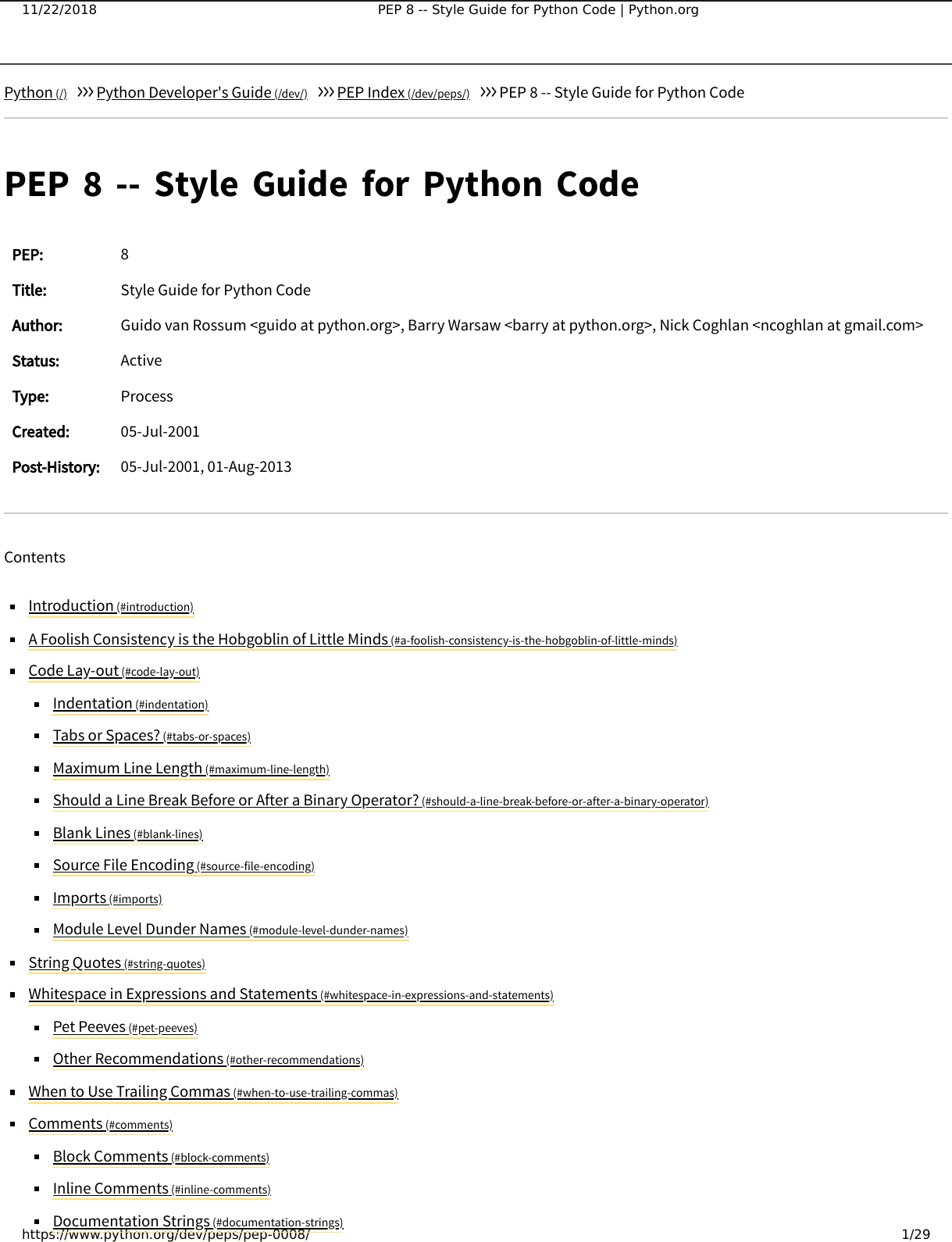 PEP 8 Style Guide For Python Code Python