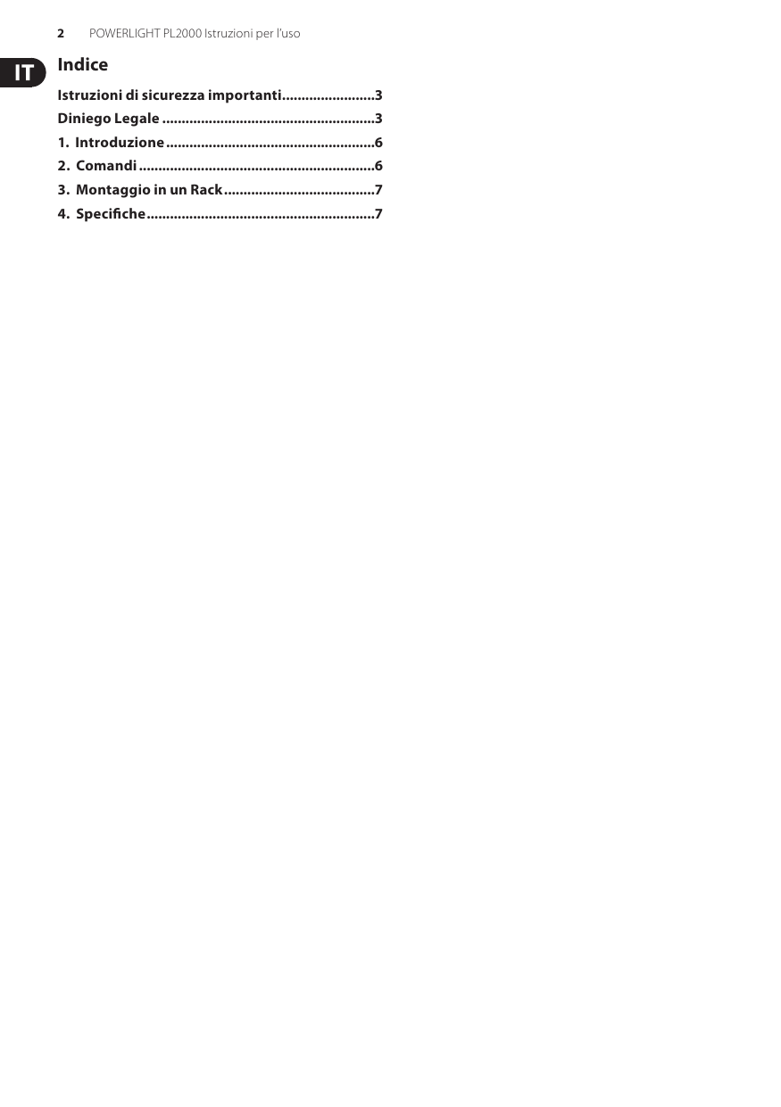 POWERLIGHT PL2000 Behringer User Manual (Italian) P0247 M IT