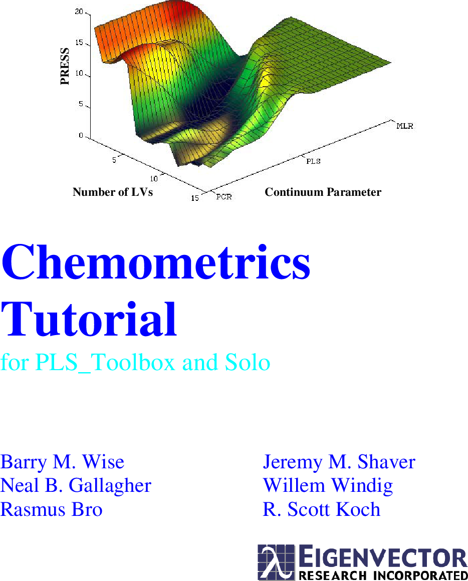 PLS_Toolbox 4.0 Manual PLS Chemometrics EVR