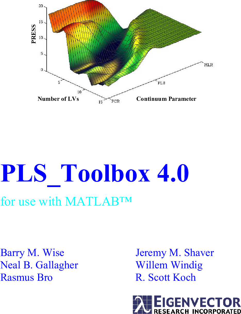 PLS_Toolbox 4.0 Manual PLS Toolbox EVR