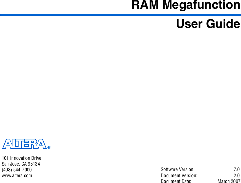 RAM Megafunction User Guide
