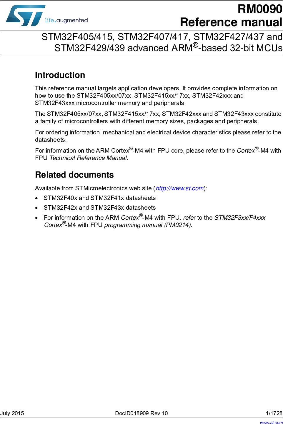 STM32F405/415, STM32F407/417, STM32F427/437 And STM32F429/439 Advanced ...