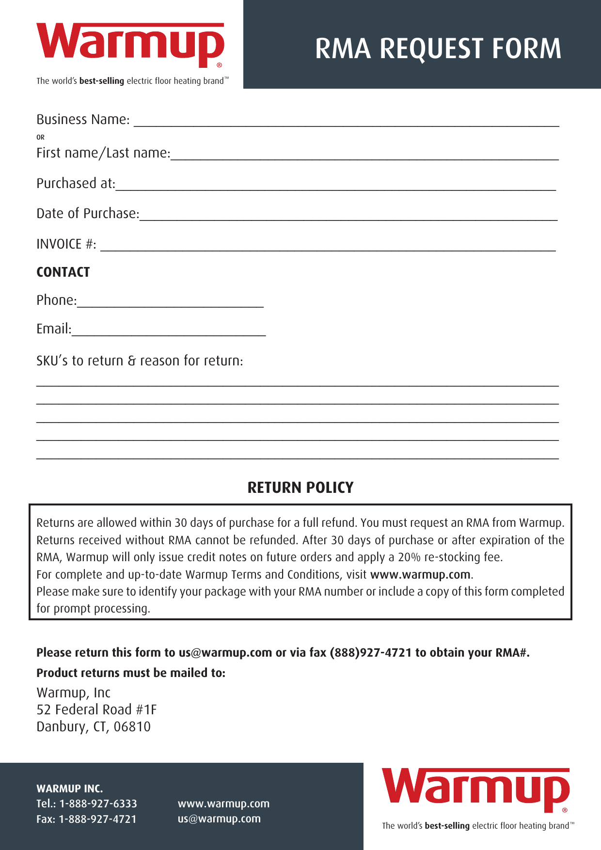 RMA Request Form Warmup0117