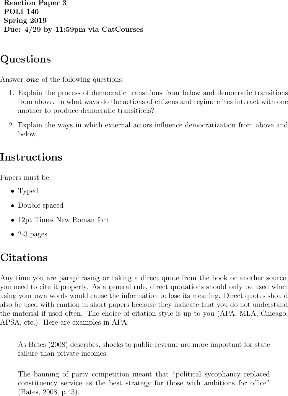 Reaction Paper 3 Instructions