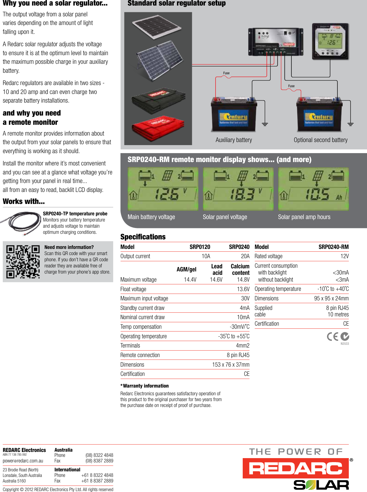 Solar Regulator And Remote Monitor Redarc Brochure SRP Regulators