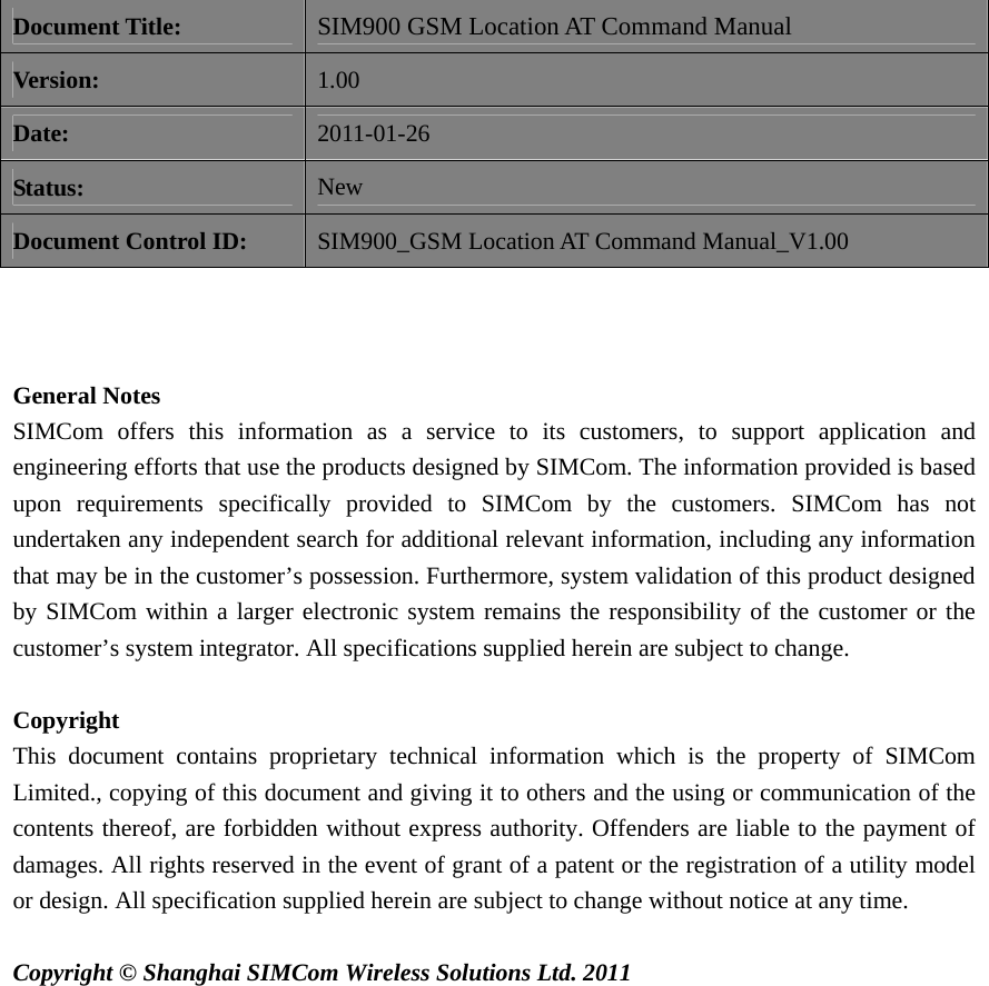 SIM900 GSM Location AT Command Manual V1.00