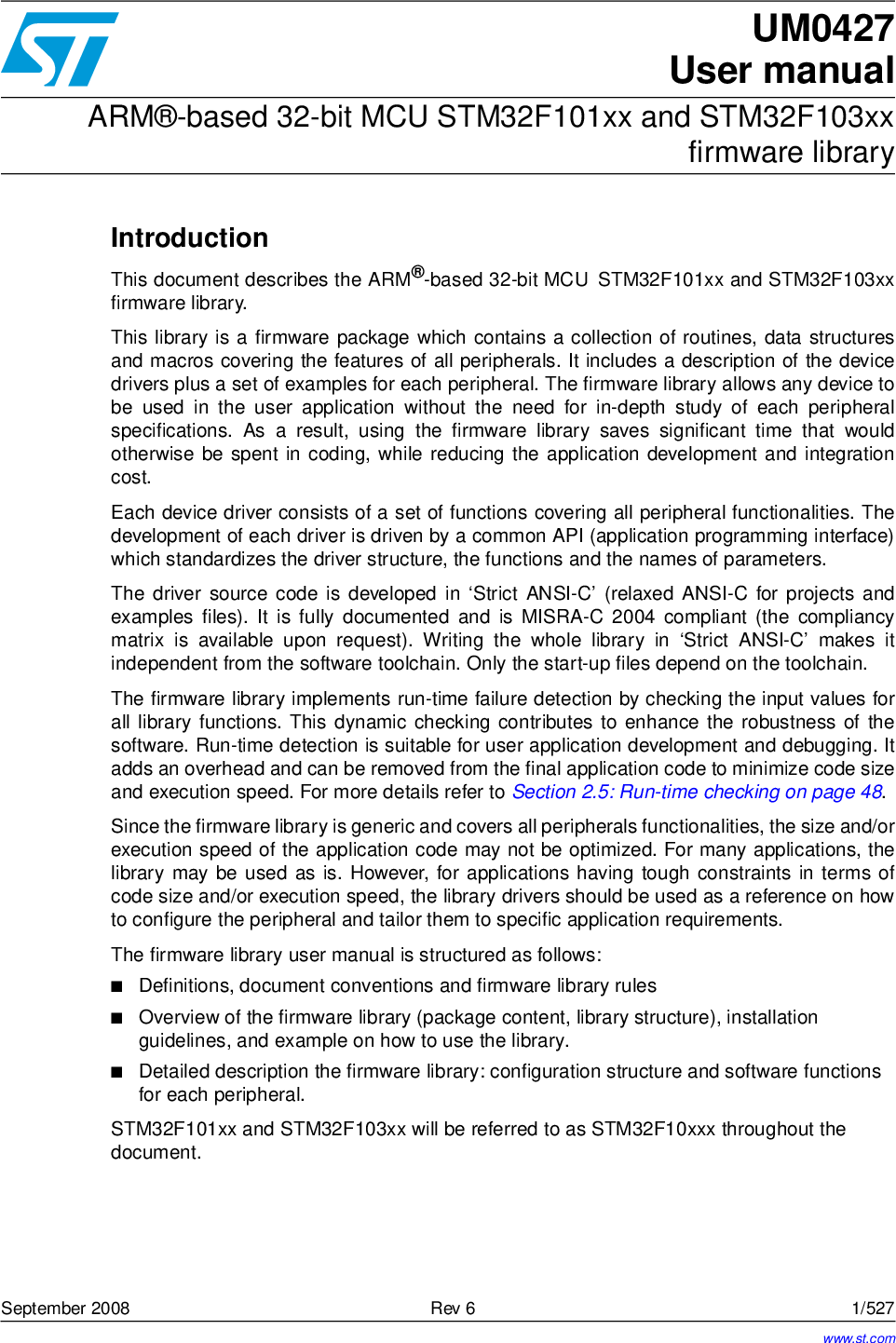 ARM® based 32 bit MCU STM32F101xx And STM32F103xx Firmware Library User ...