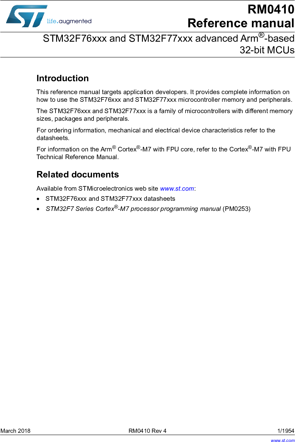 STM32F76xxx And STM32F77xxx Advanced Arm® based 32 bit MCUs Arm ...
