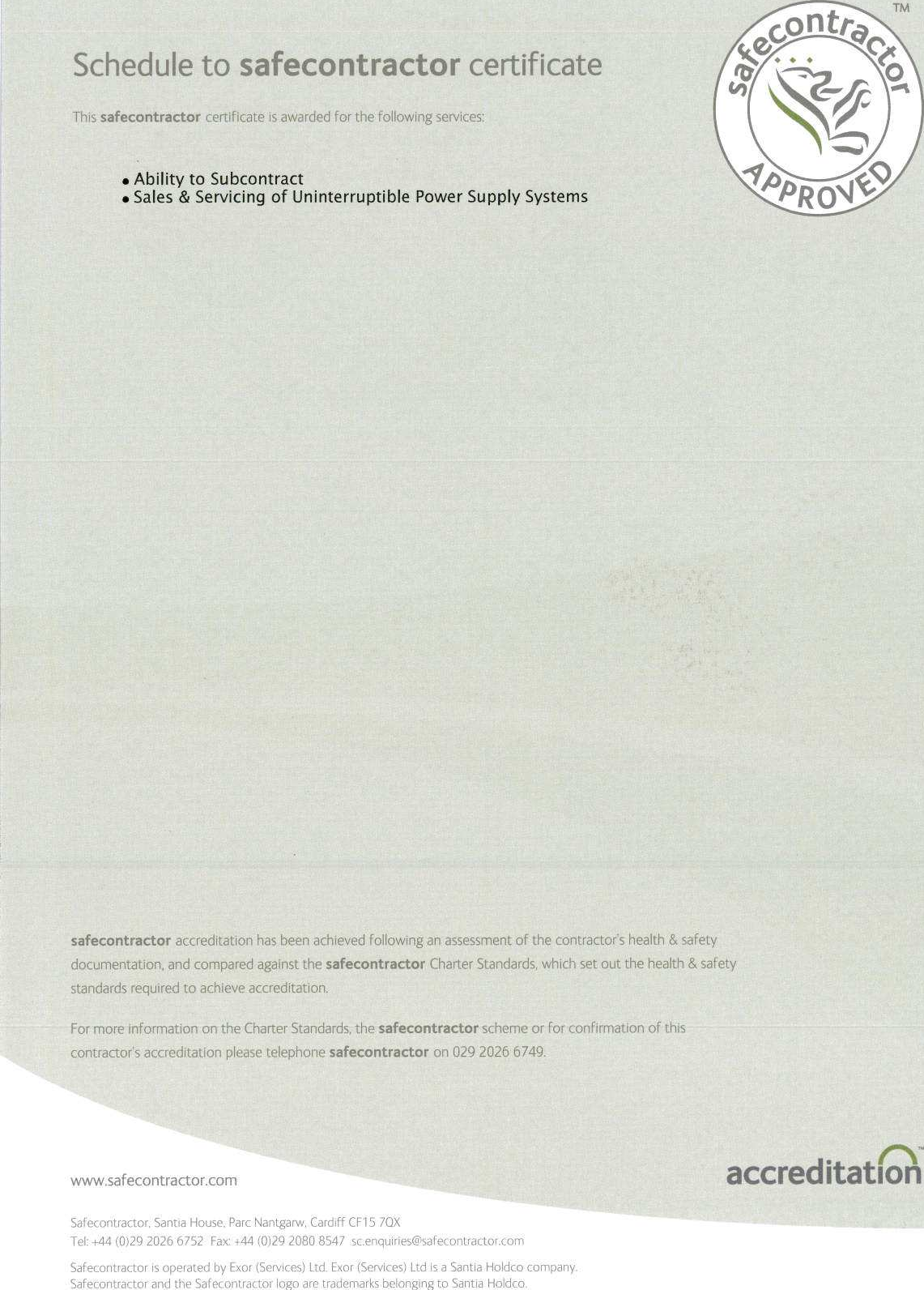 Safe Contractor Certificate 2013