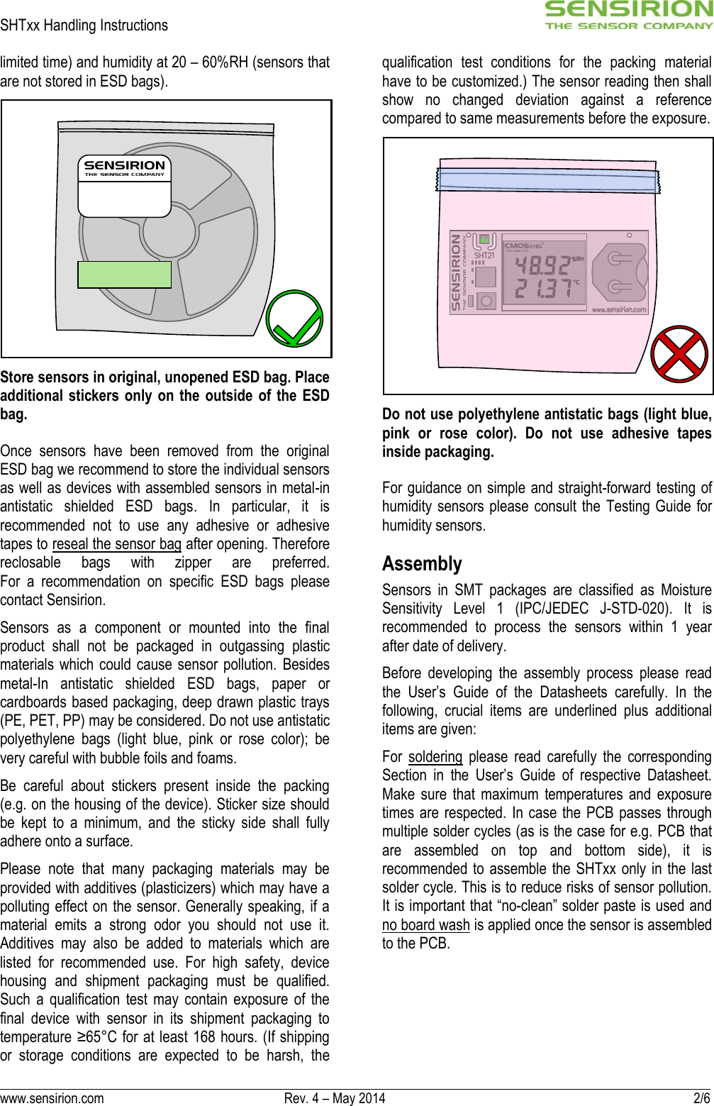 Vorlage Sensirion Humidity Handling Instructions V4