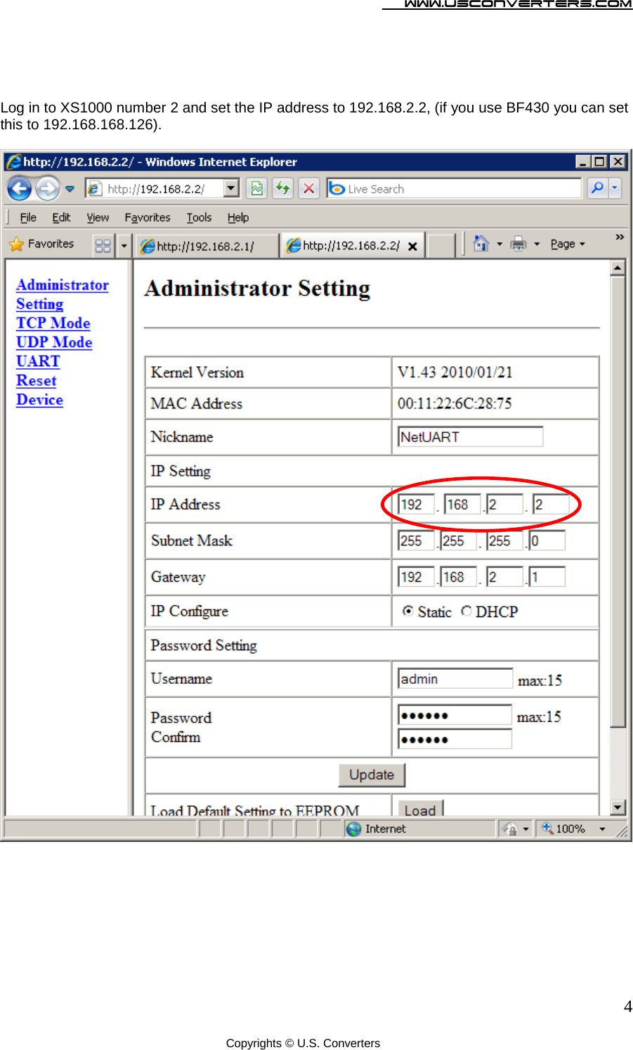 Serial tunneling mode BF430 XS1000