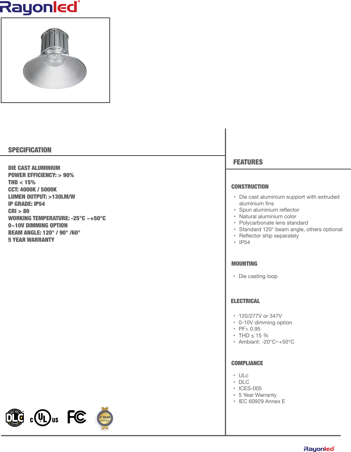 Spec Sheet HBR Rayon LED