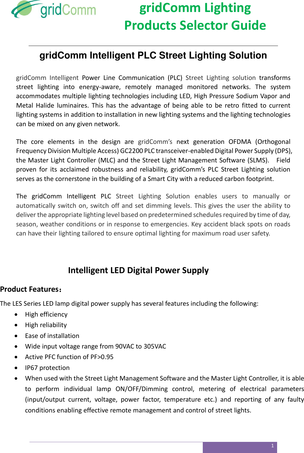 GridComm Products Selector Guide Street Lights Solutn V1.0