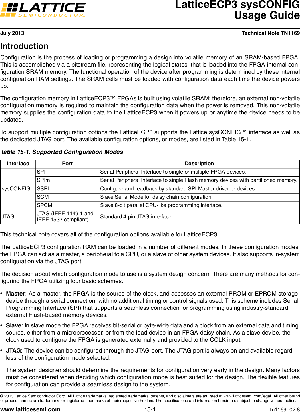 TN1169 LatticeECP3 SysCONFIG Usage Guide Lattice ECP3 Sys CONFIG