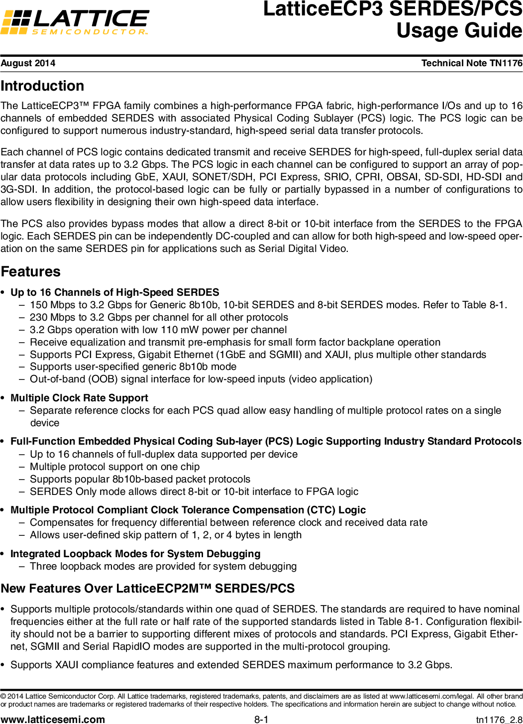 TN1176 LatticeECP3 SERDES/PCS Usage Guide Lattice ECP3 SERDES PCS