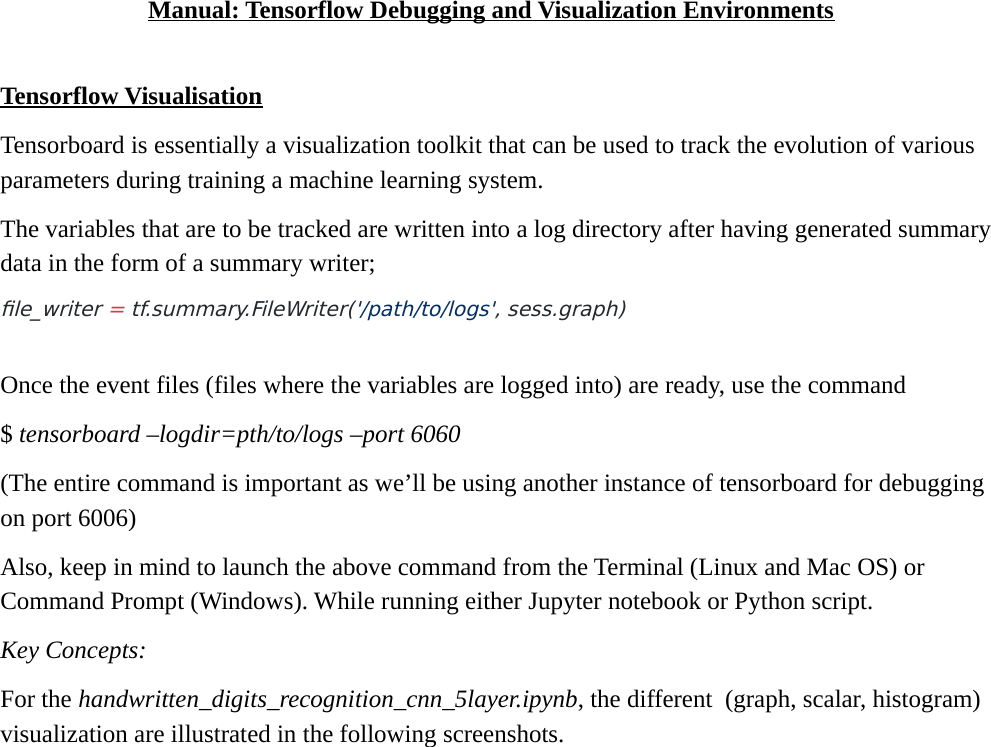 Tensorflow Viualization Debugging Manual