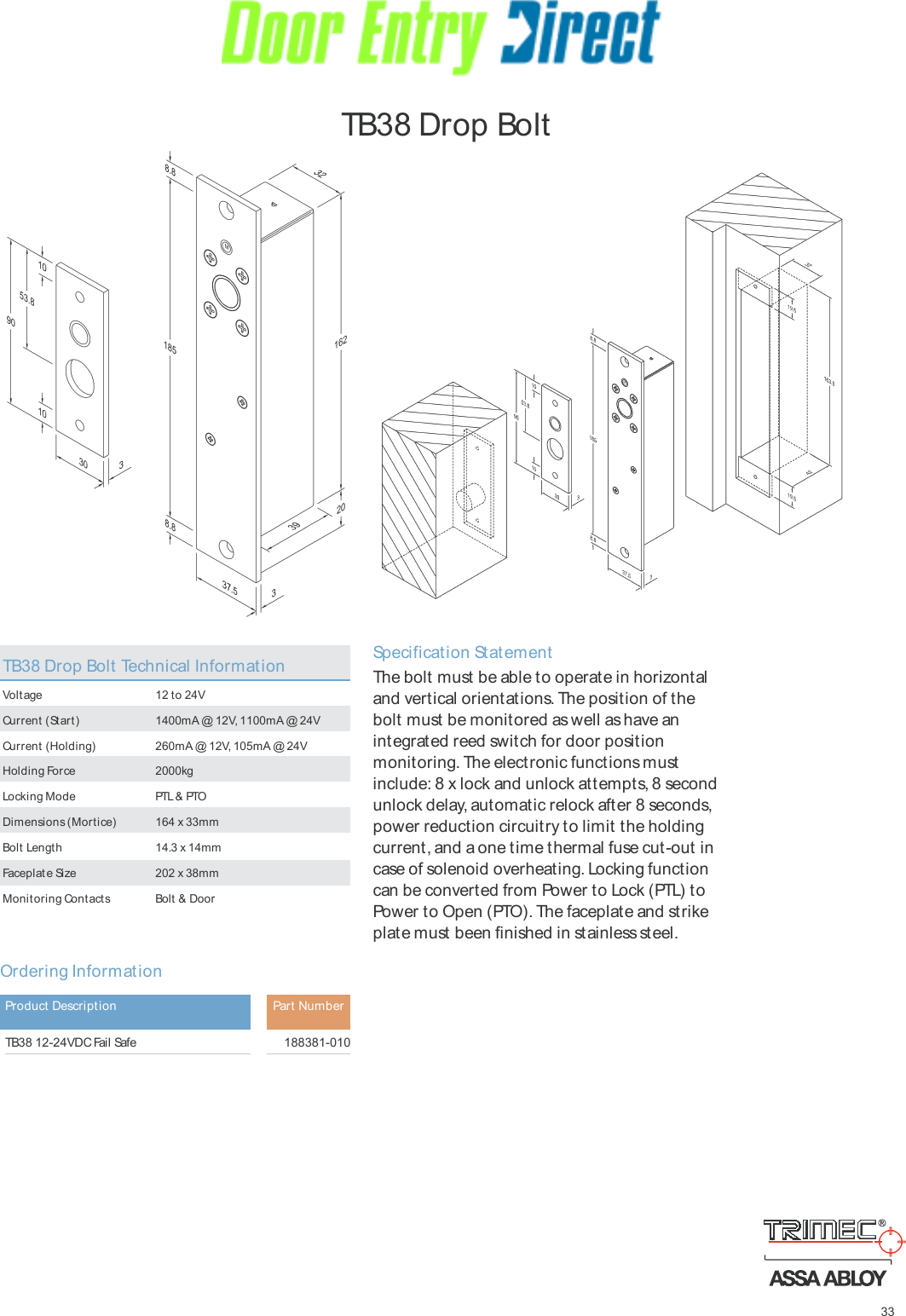 Trimec Catalogue TB38 Technical Sheet