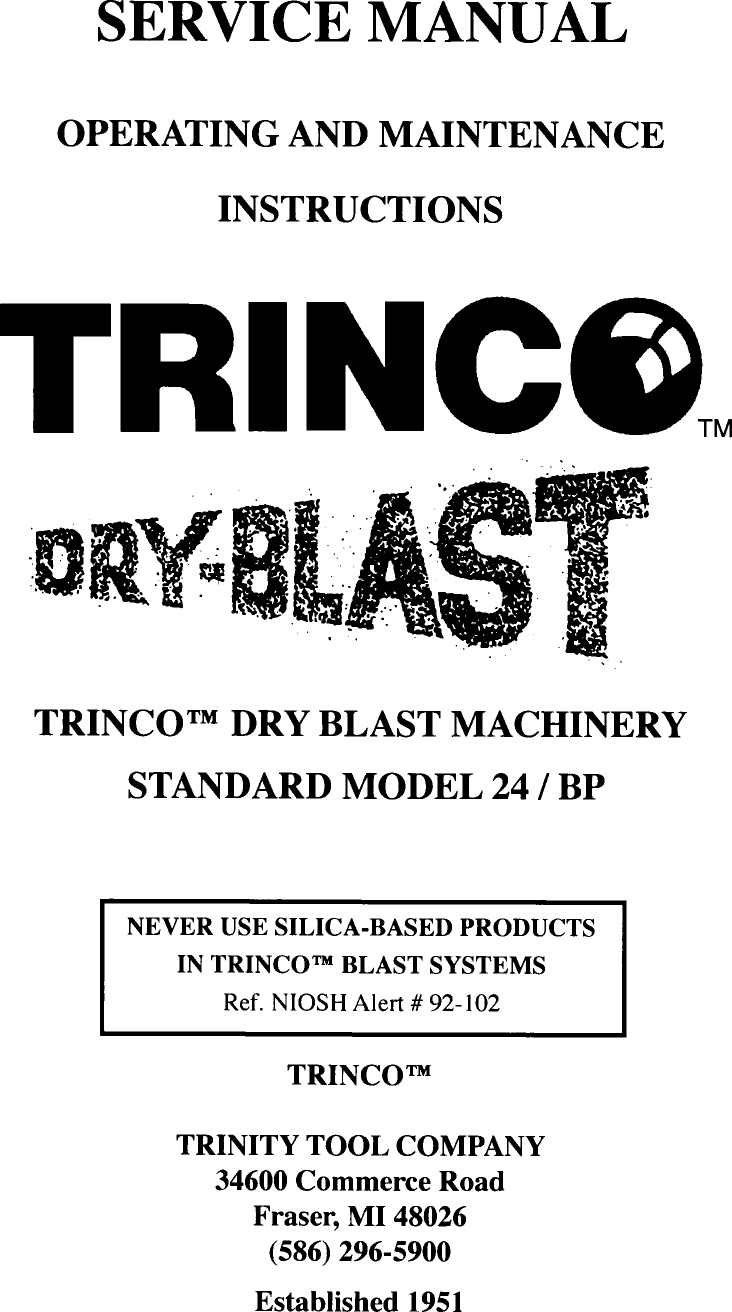 Trinco 24 BP Blast Cabinet Manual