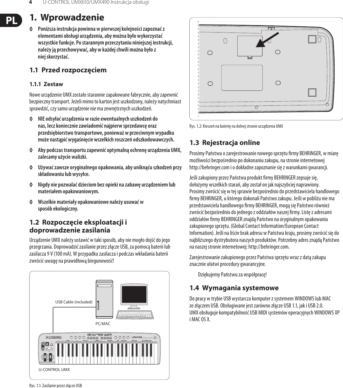 U CONTROL UMX610/UMX490 Behringer UMX490 User Manual (Polish) UMX610 M PL