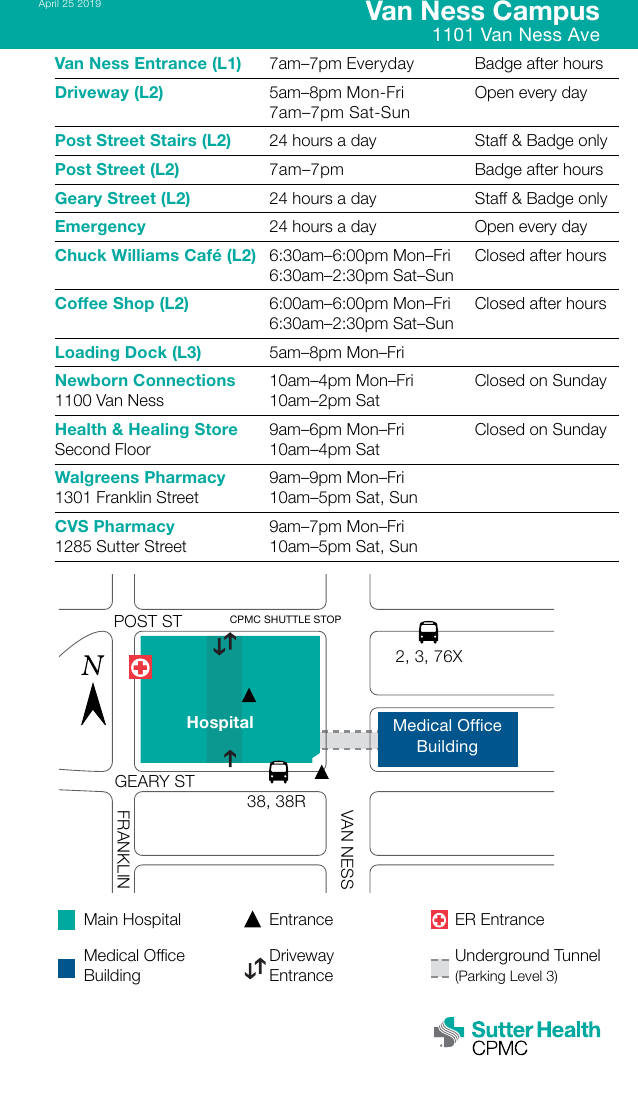 Sutter Health CPMC Van Ness Hospital Pocket Guide VNC V2019 4 25