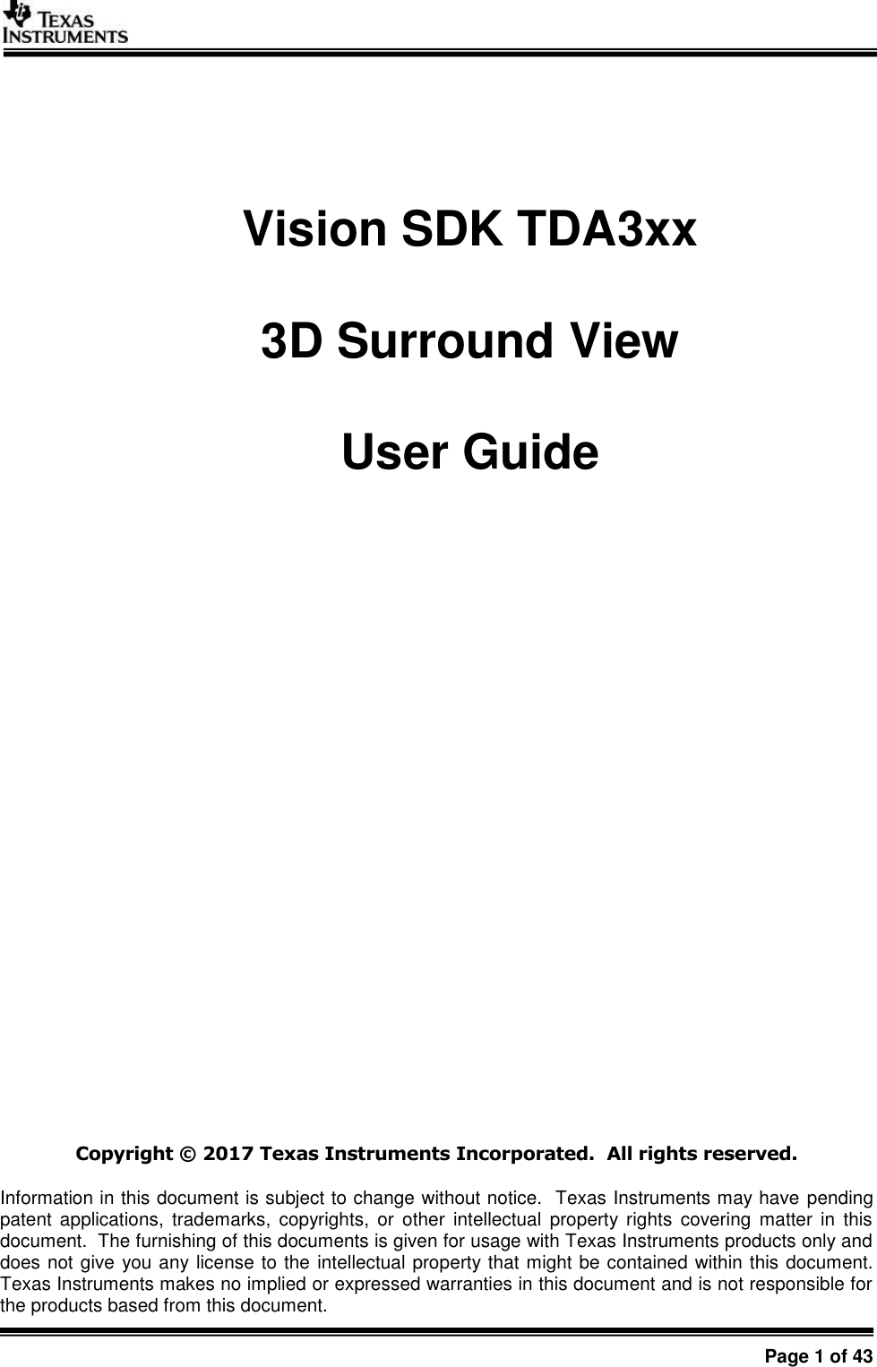 Visionsdk3dsurroundviewuserguidetda3xx Vision Sdk User Guide 3d Surround View Tda3xx Demo