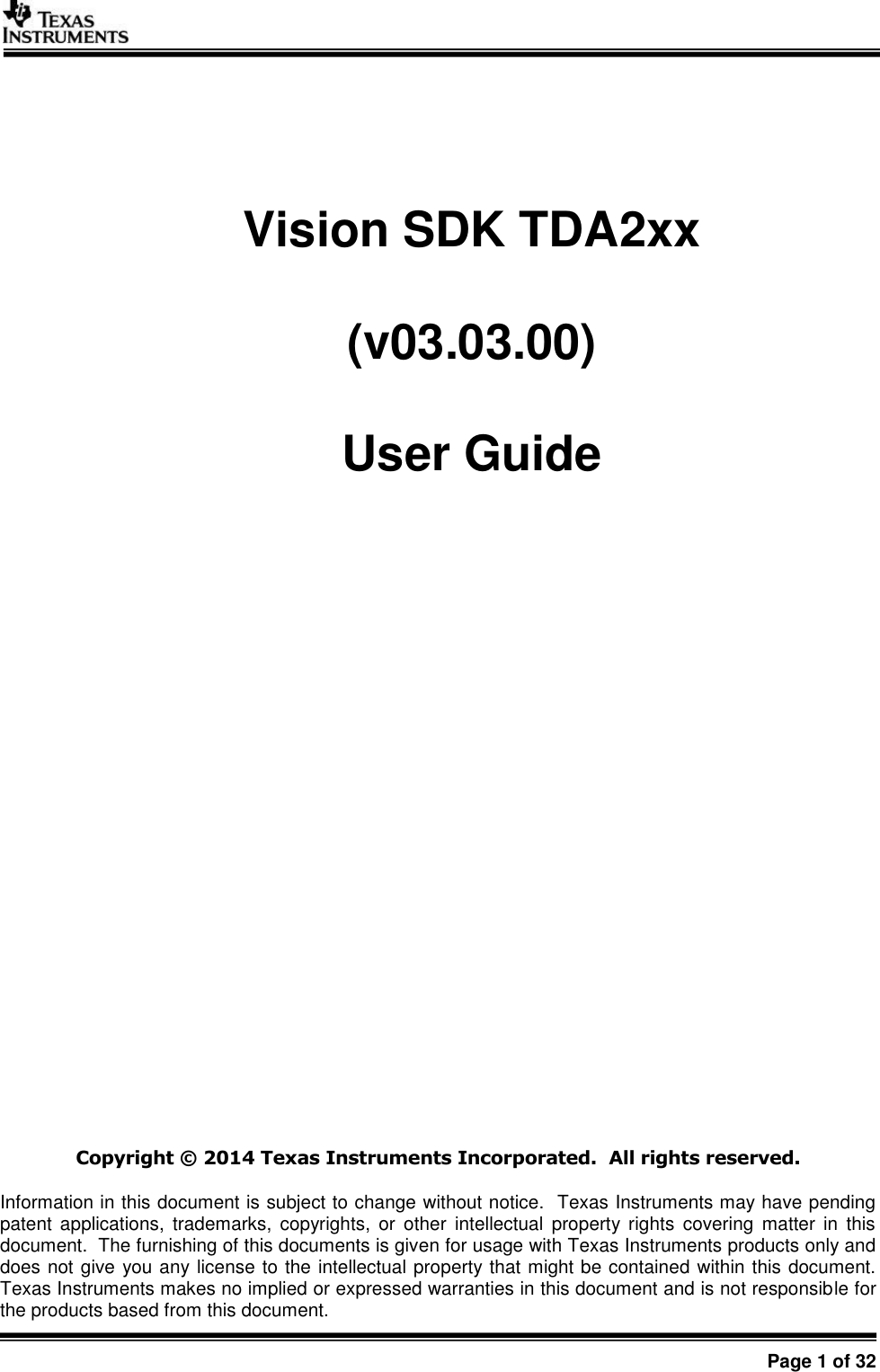 Vision_SDK_UserGuide Vision SDK User Guide TDA2xx