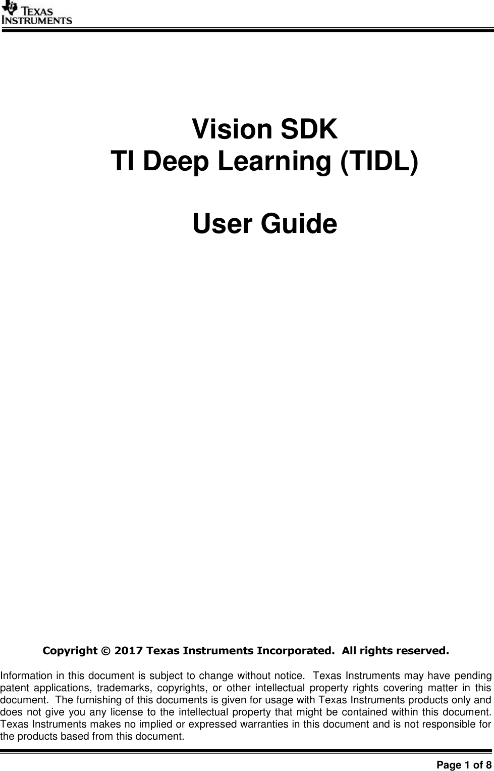 Visionsdk Ti Deeplearning Vision Sdk User Guide Deep Learning