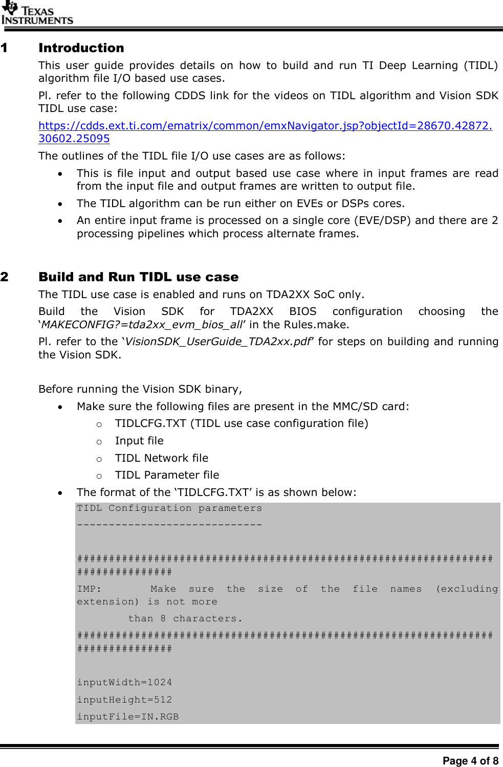 Visionsdk Ti Deeplearning Vision Sdk User Guide Deep Learning