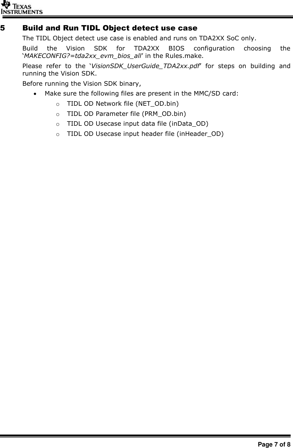 Visionsdk Ti Deeplearning Vision Sdk User Guide Deep Learning