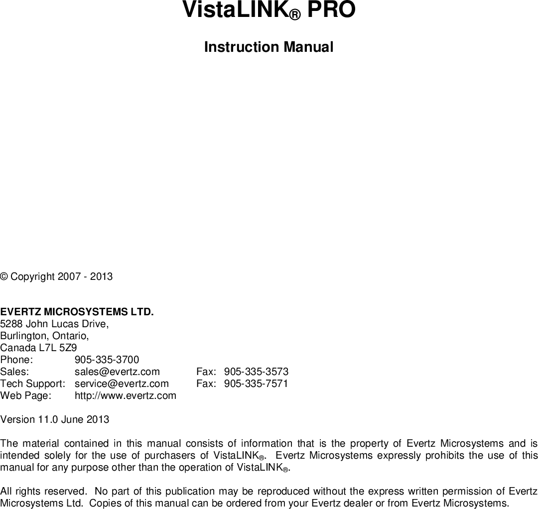 VistaLINK® Pro User Manual Vista LINK 11v0