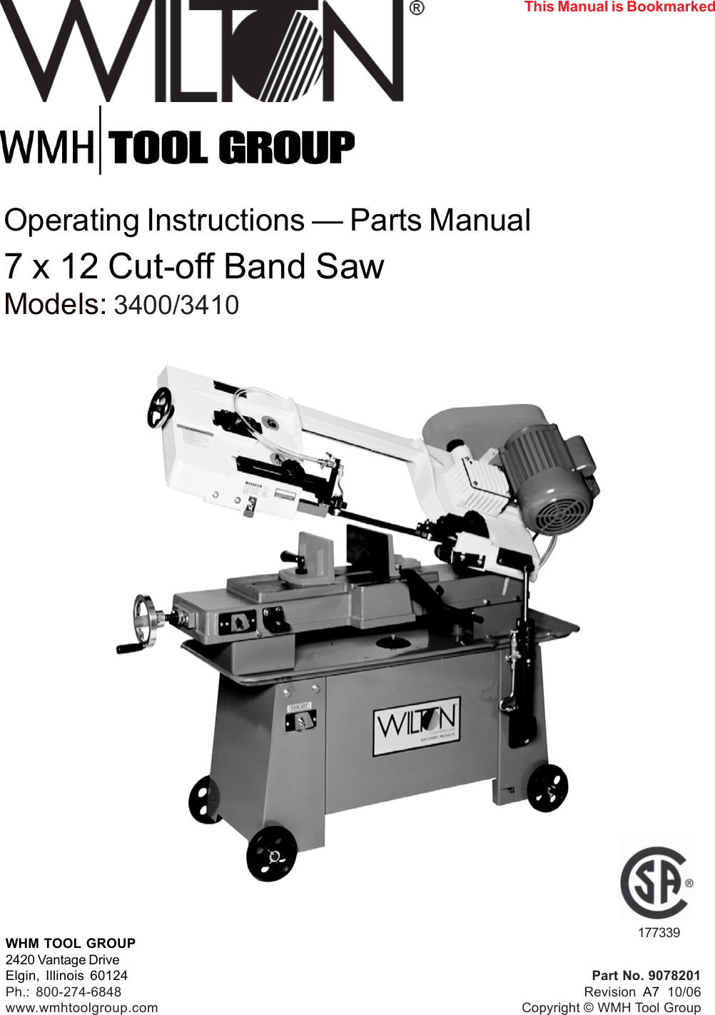9078201 3400, 3410 Cut Off Bandsaw Manual Rev A7.pmd Wilton Band Saw