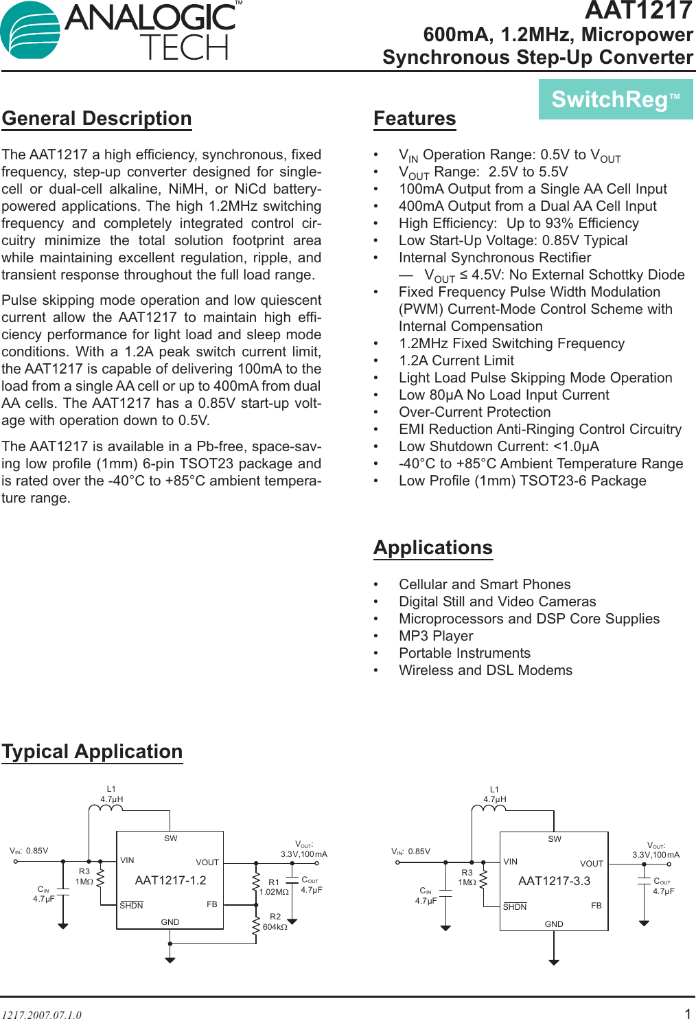 AAT1217 Datasheet. Www.s manuals.com. Analogic