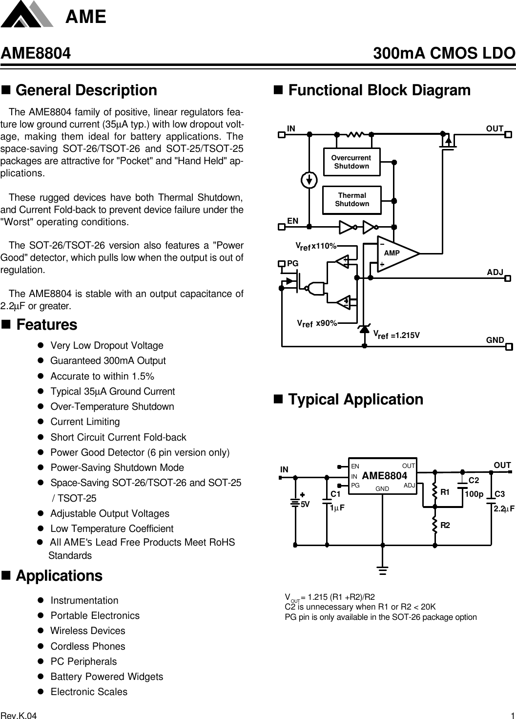 AME8804 Datasheet. Www.s manuals.com. Rk.04 Ame