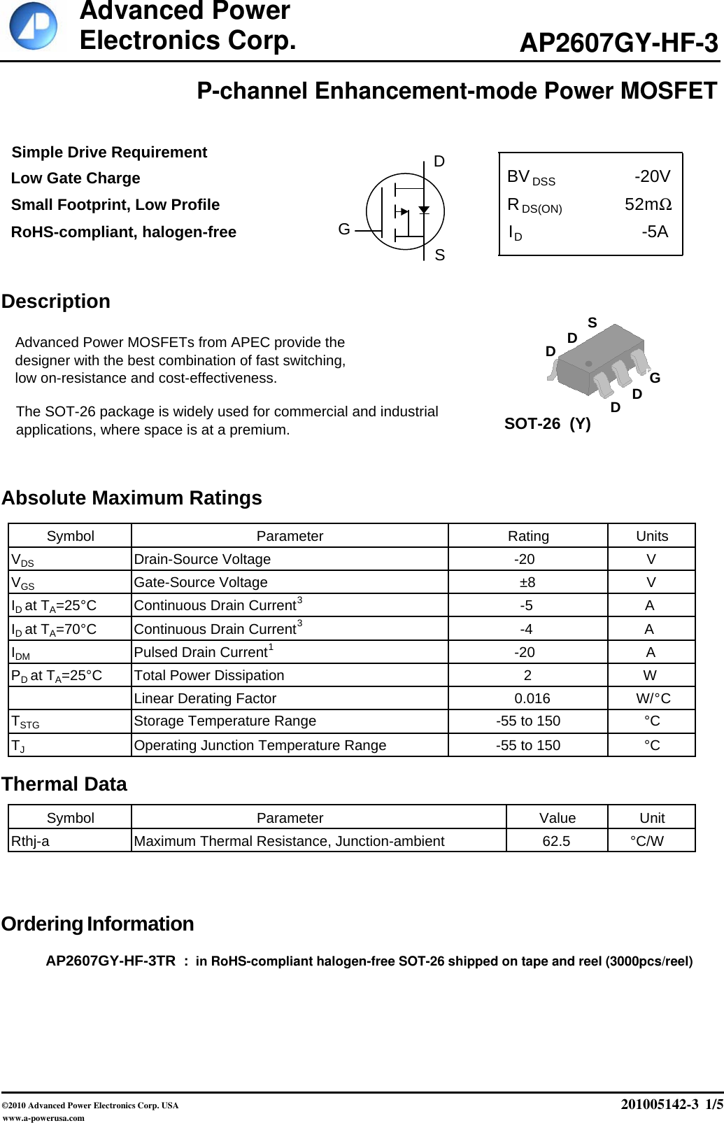 AP2607GY HF 3 Datasheet. Www.s manuals.com. 20100514 Apec