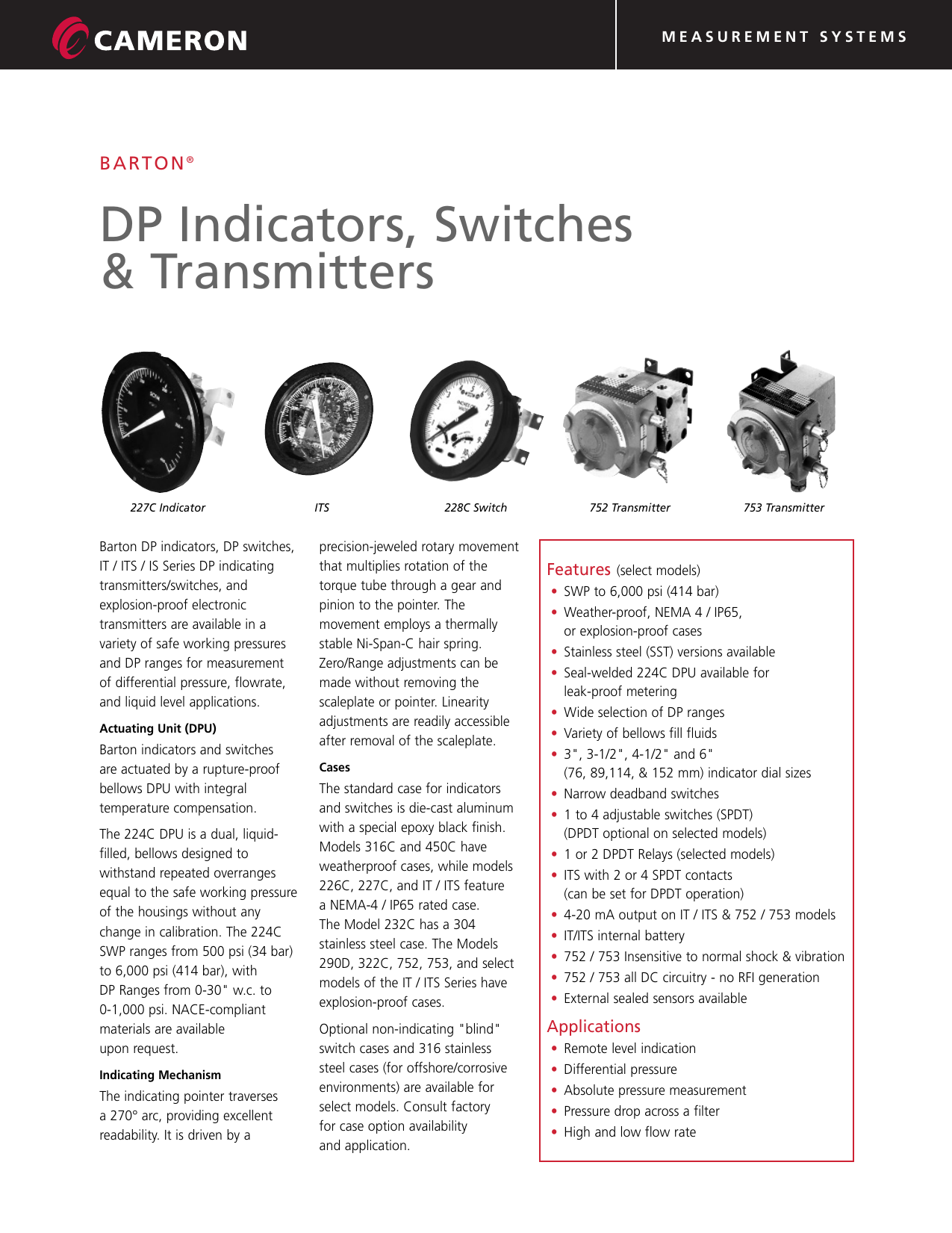 Barton dp indicators switches transmitters brochure