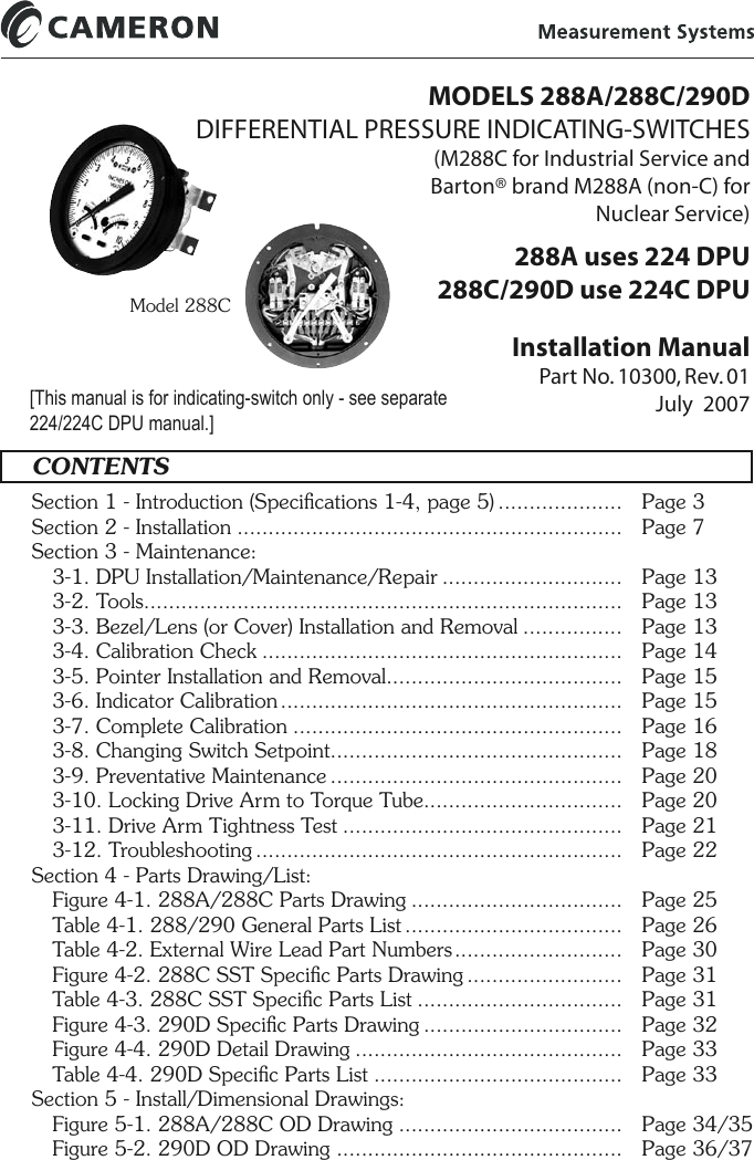 288/290MAN 10300.01 BARTON S 288A, 288C 290D DP Switches IOM 288a
