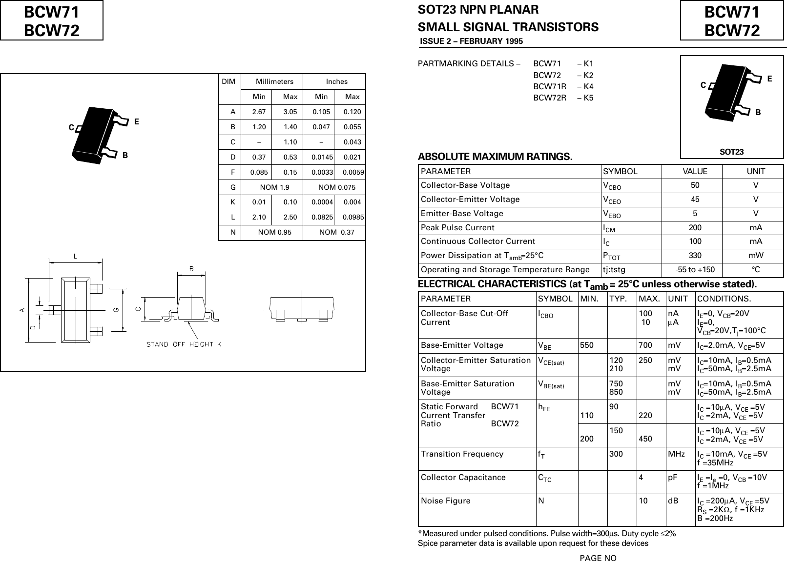BCW71, BCW71R, BCW72, BCW72R Datasheet. Www.s manuals.com. Bcw72 Zetex