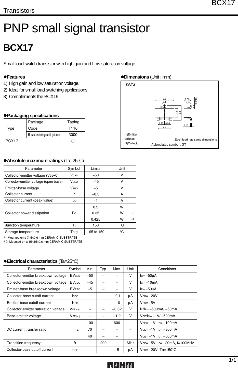 BCX17 Datasheet. Www.s manuals.com. Rohm