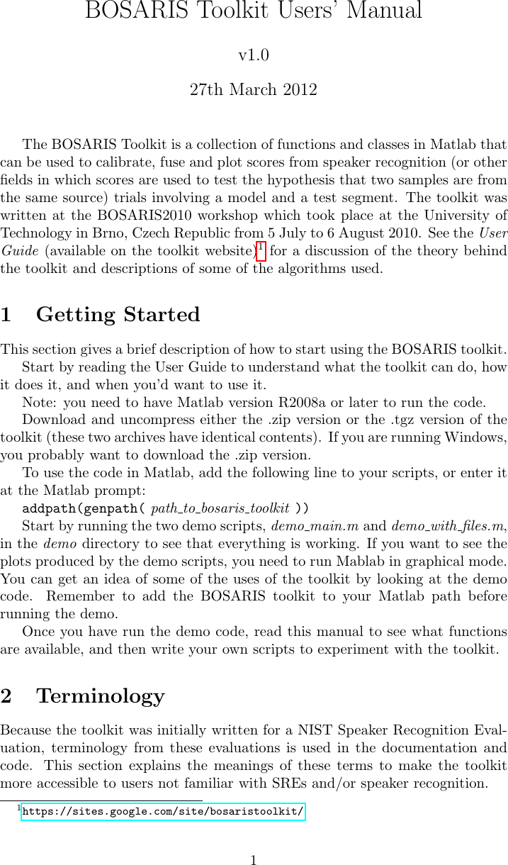 Bosaristoolkit User Manual