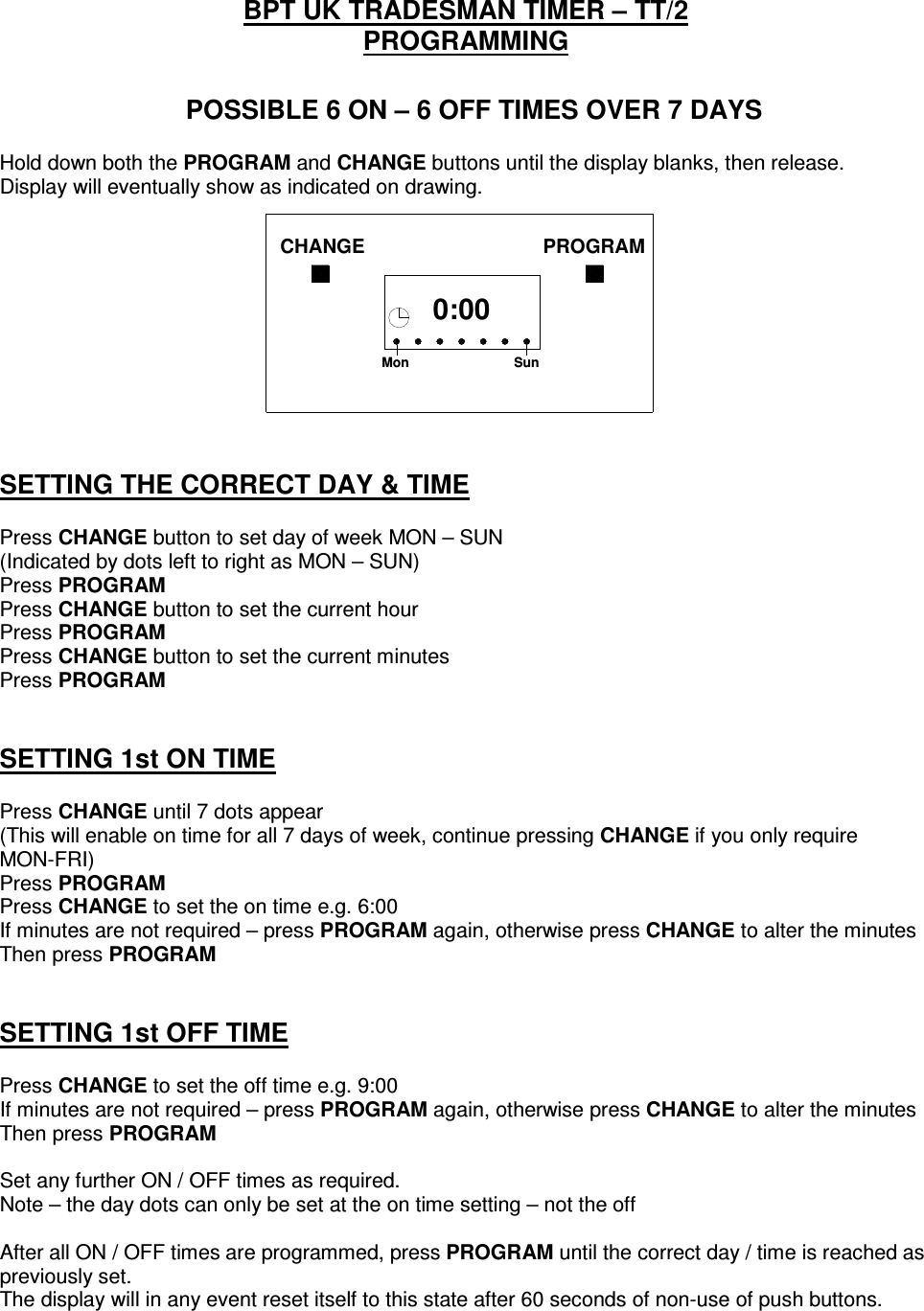 1 Bpt tradesman timer tt2 instructions