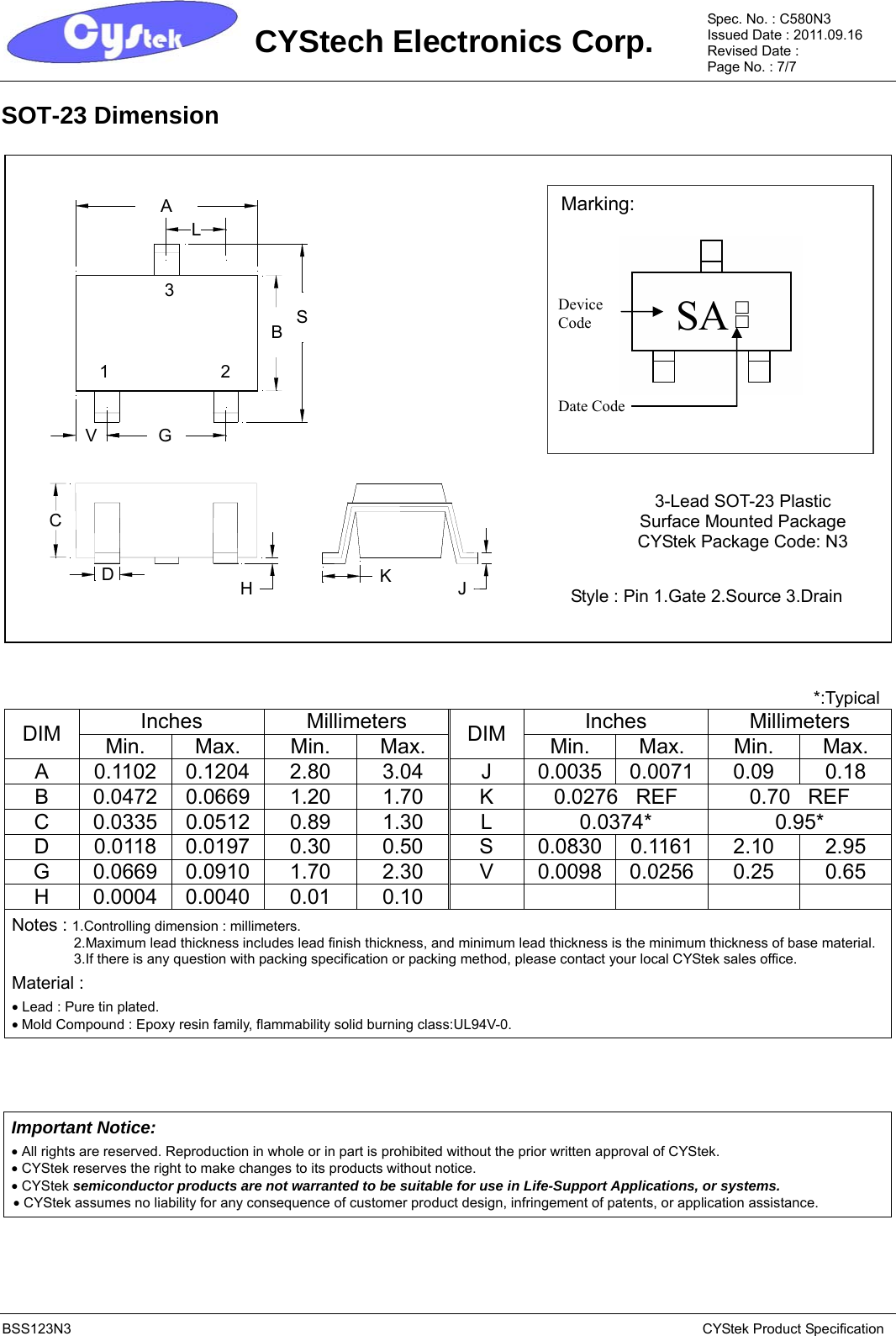 BSS123N3 Datasheet. Www.s manuals.com. Cystek