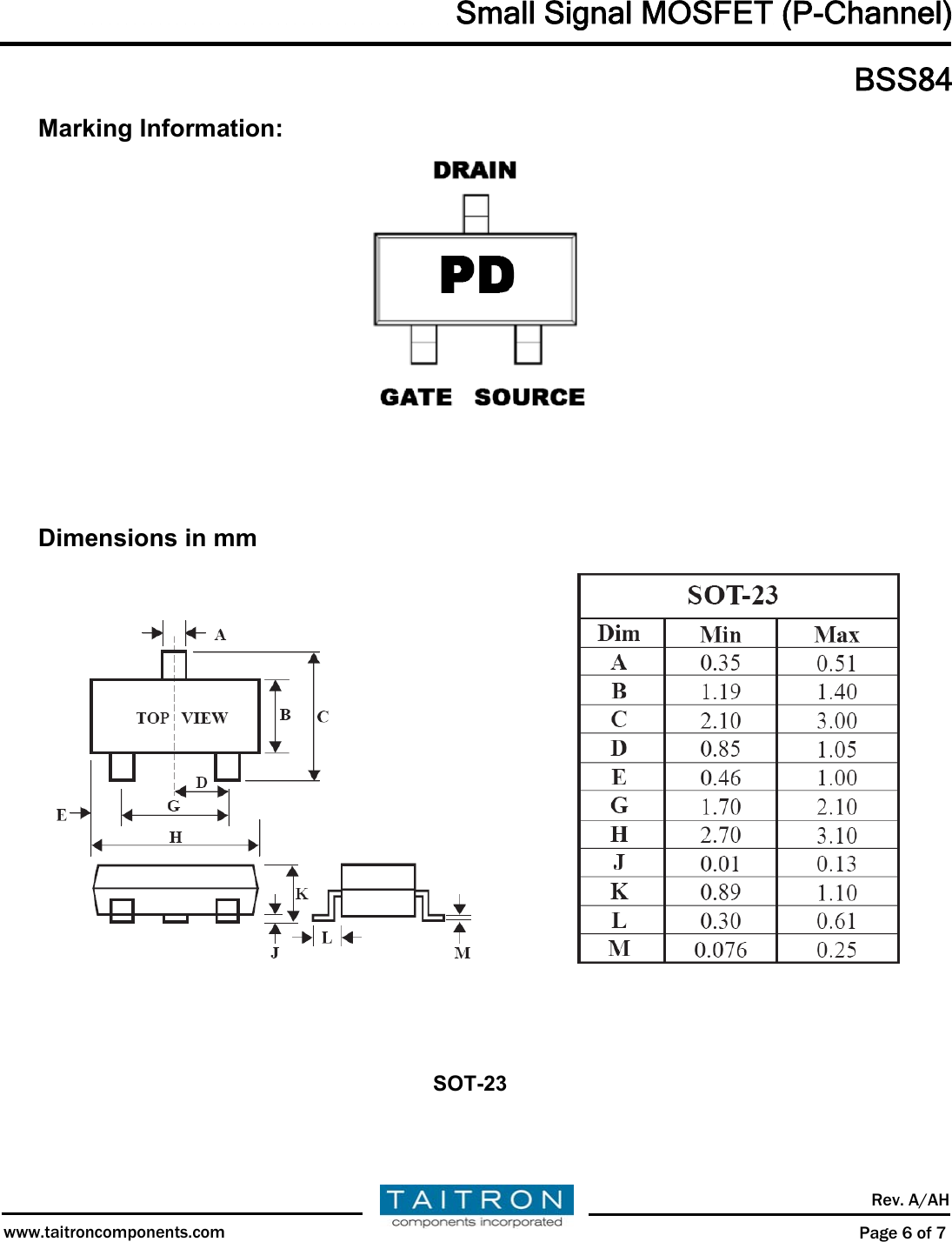 BSS84 Datasheet. Www.s manuals.com. Taitron