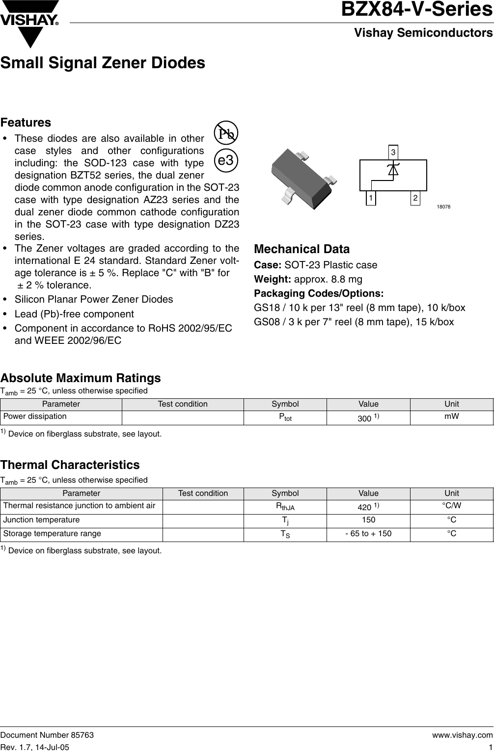 BZX84 V Series Datasheet. Www.s manuals.com. Vishay